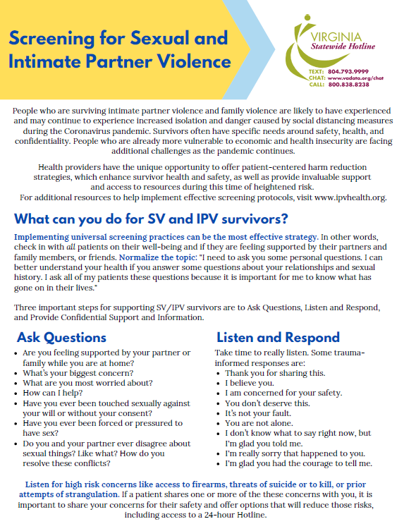 Healthcare Workers Screening for SV/IPV – Virginia Sexual & Domestic ...